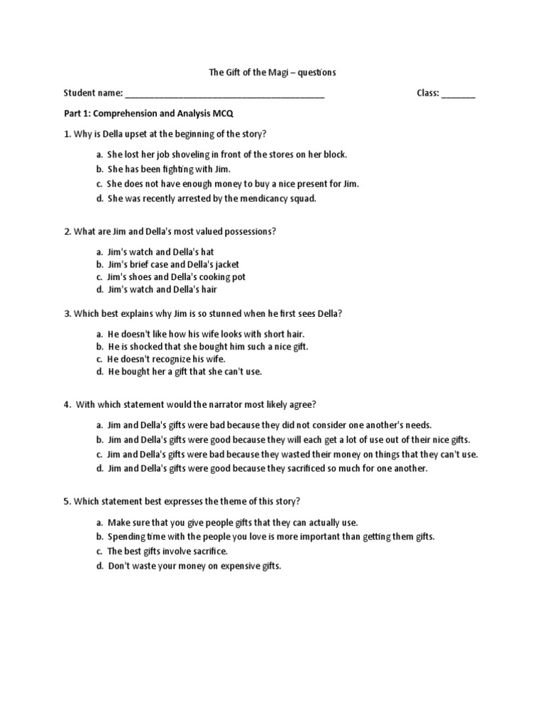 The Gift of The Magi Questions | PDF | Irony