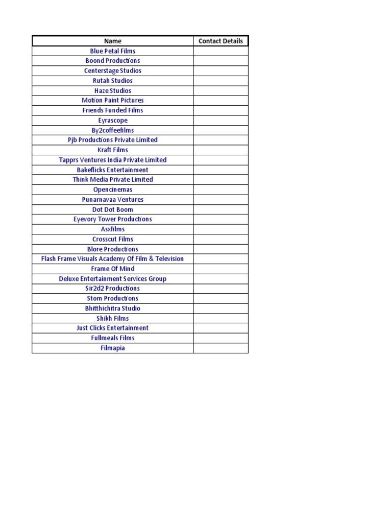 Film Production House Directory | PDF