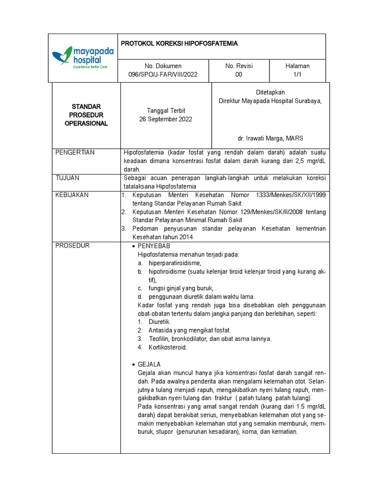96 Spo Protokol Koreksi Hipofosfatemia | PDF