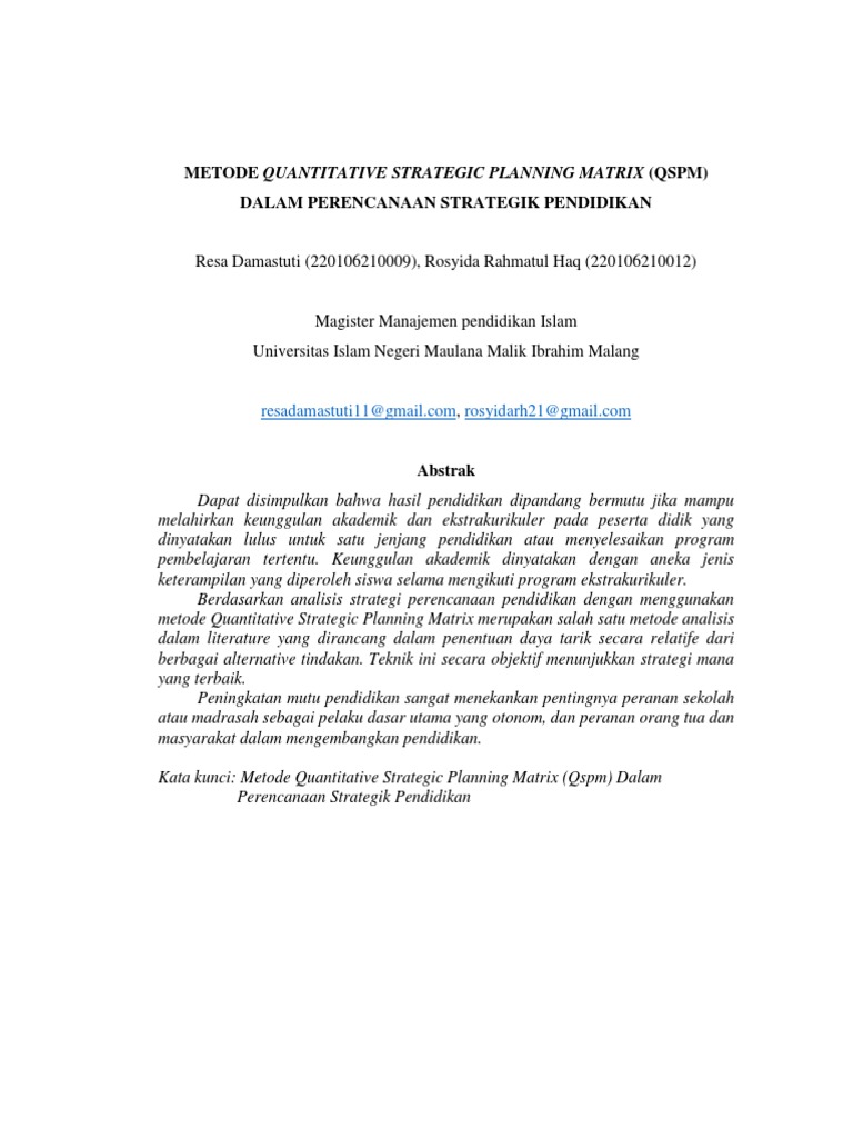 Metode Quantitative Strategic Planning Matrix | PDF | Karier ...