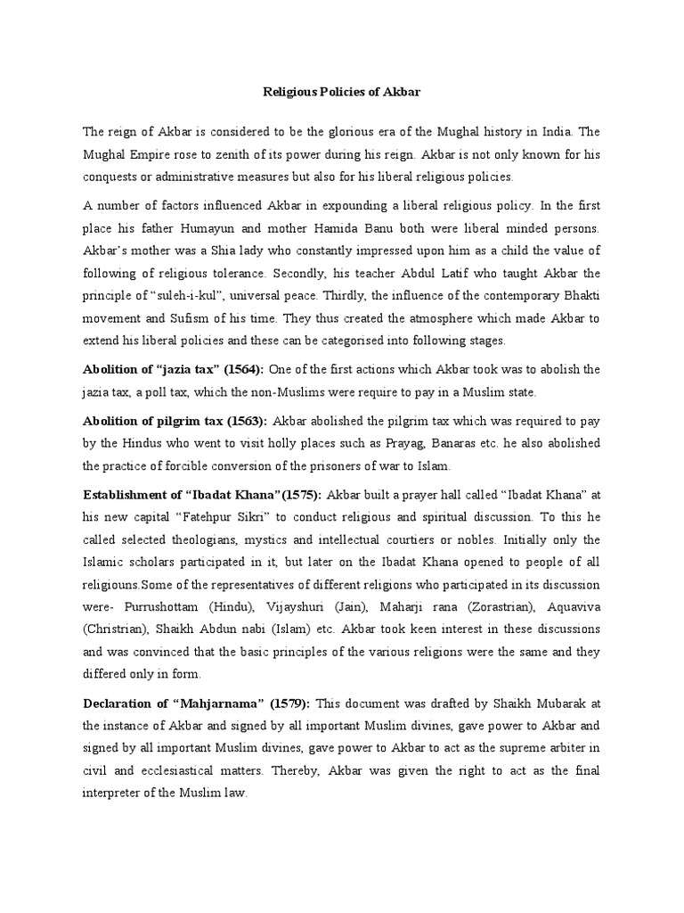 Religious Policies of Akbar | PDF | Abrahamic Religions | Supernatural