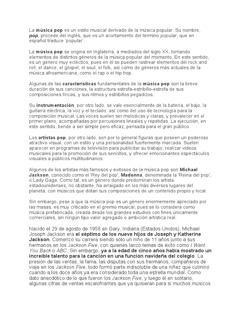 Genero Pop | PDF | Música pop | Michael Jackson