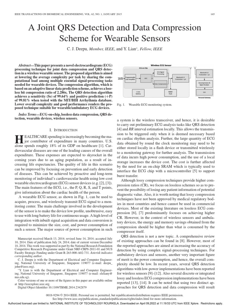 A Joint QRS Detection and Data Compression Scheme For Wearable Sensors | PDF | Data Compression ...