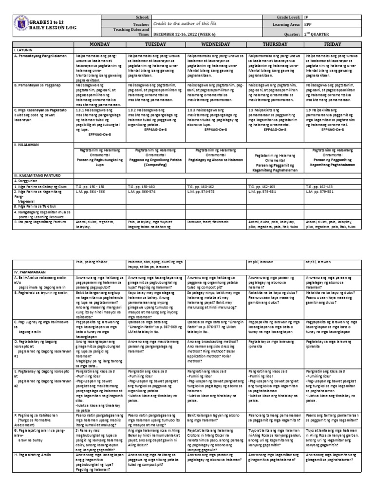 DLL - Epp 4 - Q2 - W6 | PDF