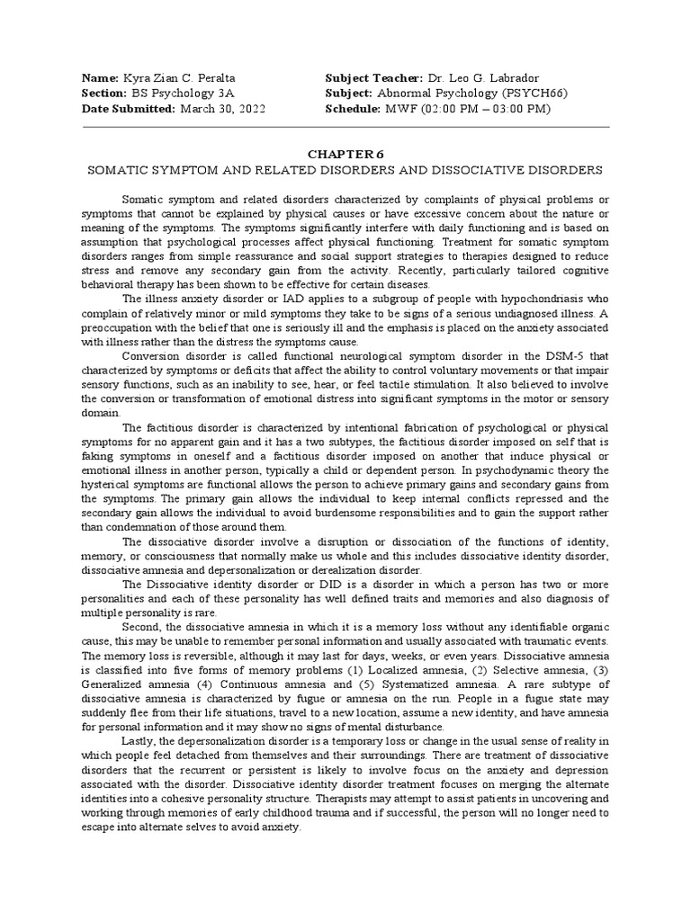 CHAPTER 6 - (Peralta, Kyra Zian - BS Psychology 3A | PDF | Mental ...