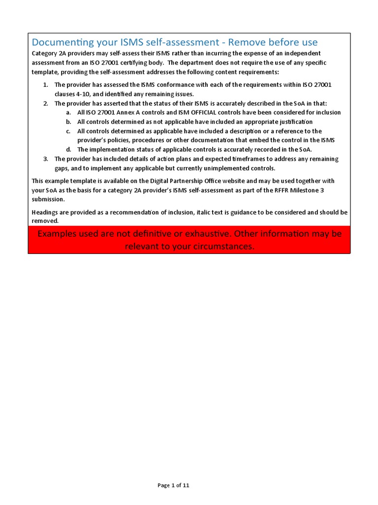 RFFR ISO27001 Self-Assessment Report Template | PDF | Service Oriented ...