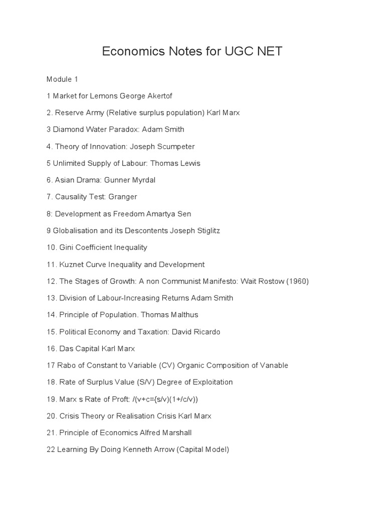 Economics Notes for UGC NET: A Comprehensive Overview of Key Theories ...