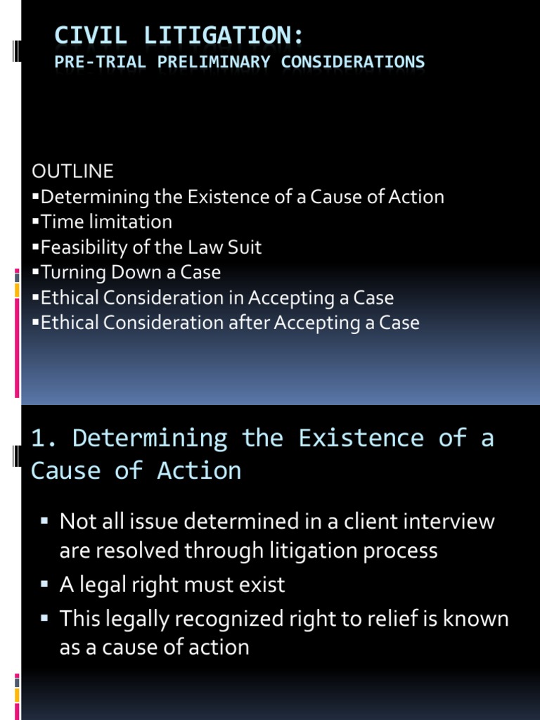 Pre-Trial Considerations in Civil Litigation | PDF | Lawsuit | Standing ...