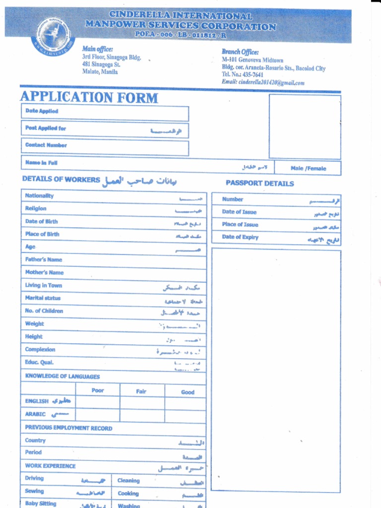 Cinderella Application Form 2 | PDF