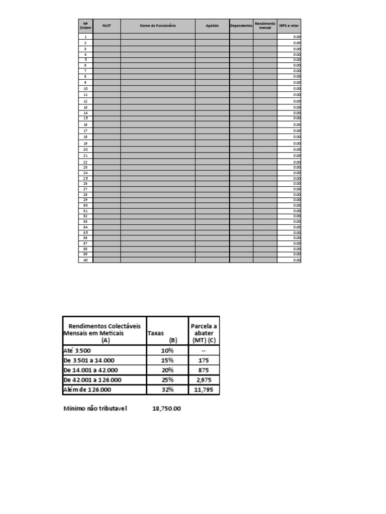 Baixar Aplicativo IRPS Versão Excel | PDF