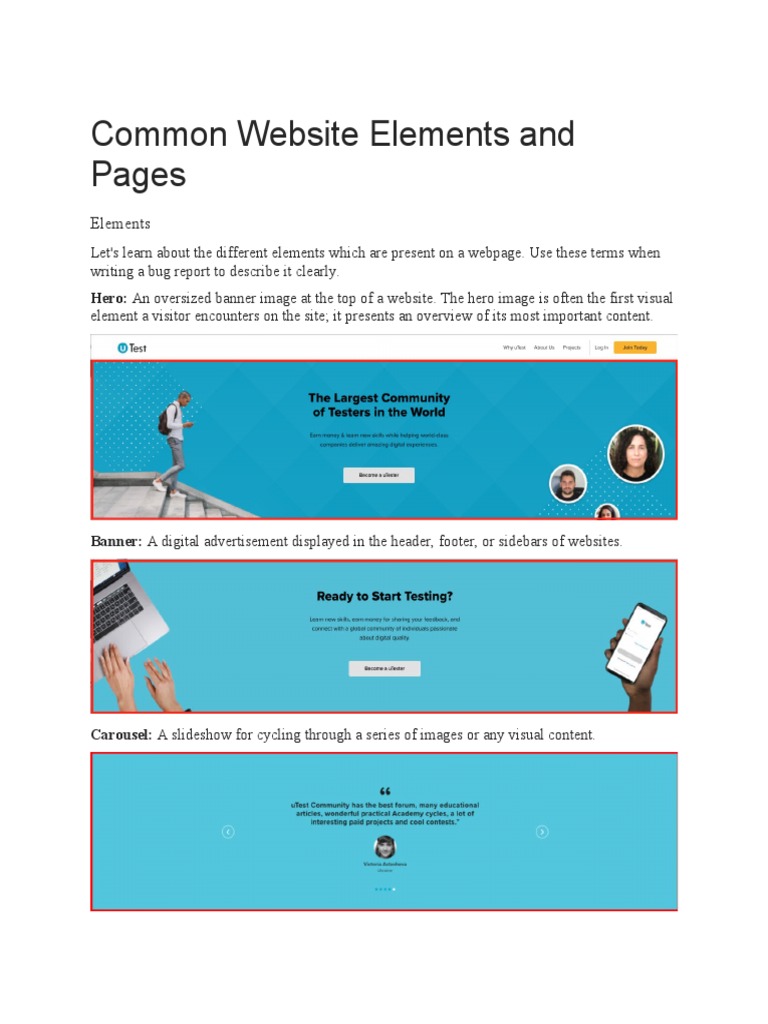 Common Website Elements and Pages | PDF | Websites | Menu (Computing)