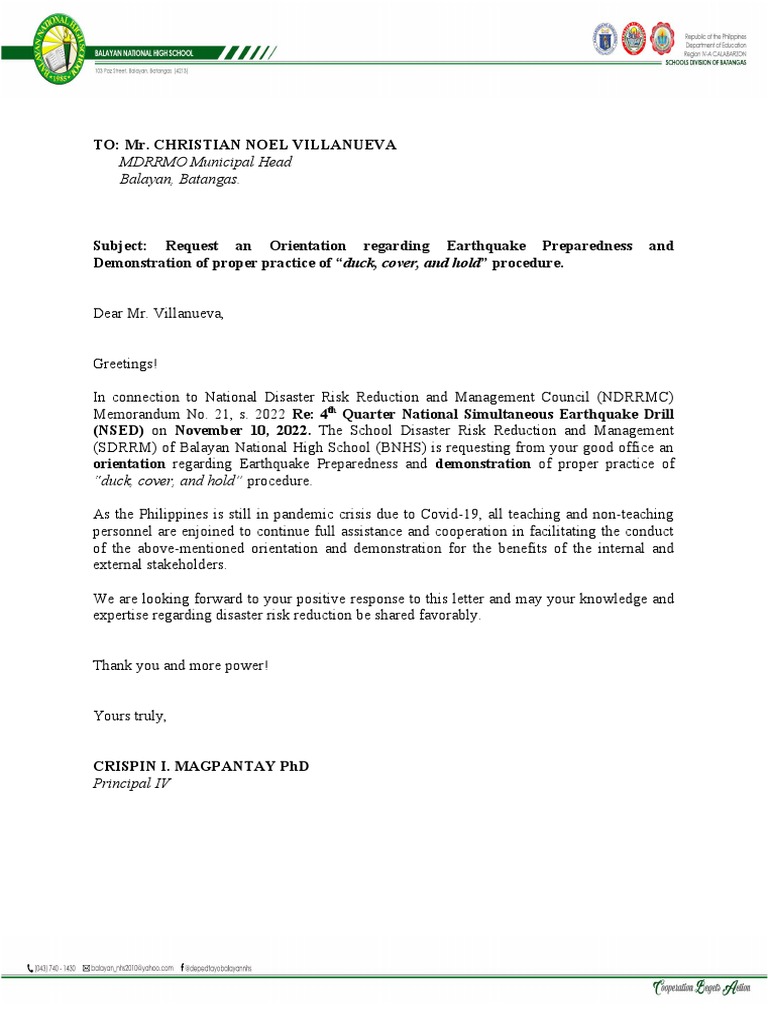 Communication Letter To Mdrrmo | PDF