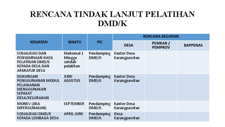 Rencana Tindak Lanjut Pelatihan DMD | PDF