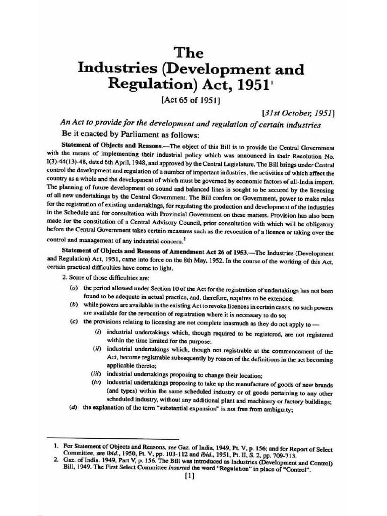 Industries Development and Regulation Act 1951 | PDF
