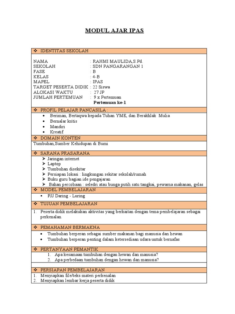 Modul Ajar IPAS Kelas 4-B | PDF