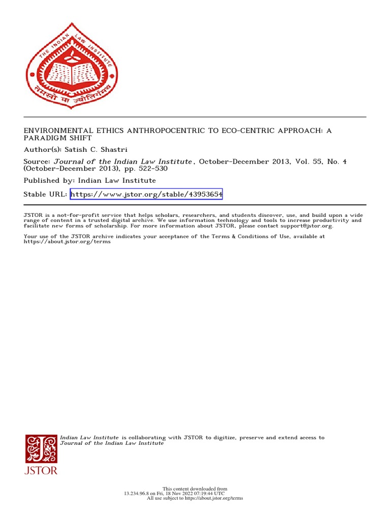 ENVIRONMENTAL ETHICS ANTHROPOCENTRIC TO ECO-CENTRIC APPROACH - Harsha N ...