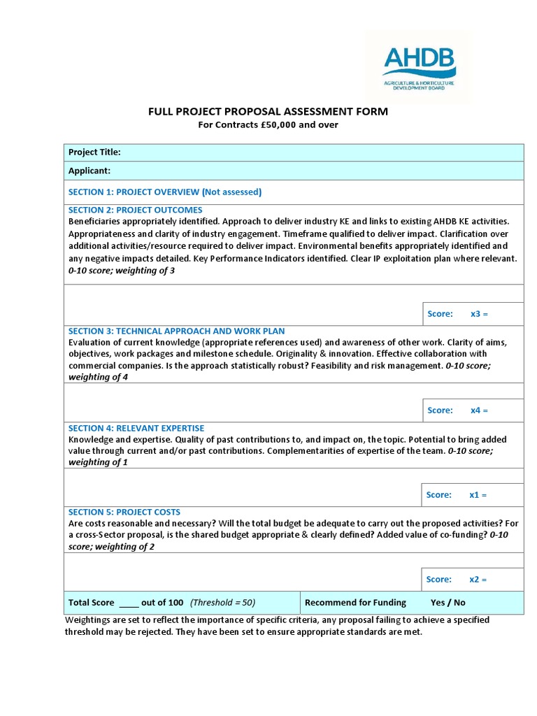 Proposal Assessment Form | PDF | Feasibility Study | Evaluation