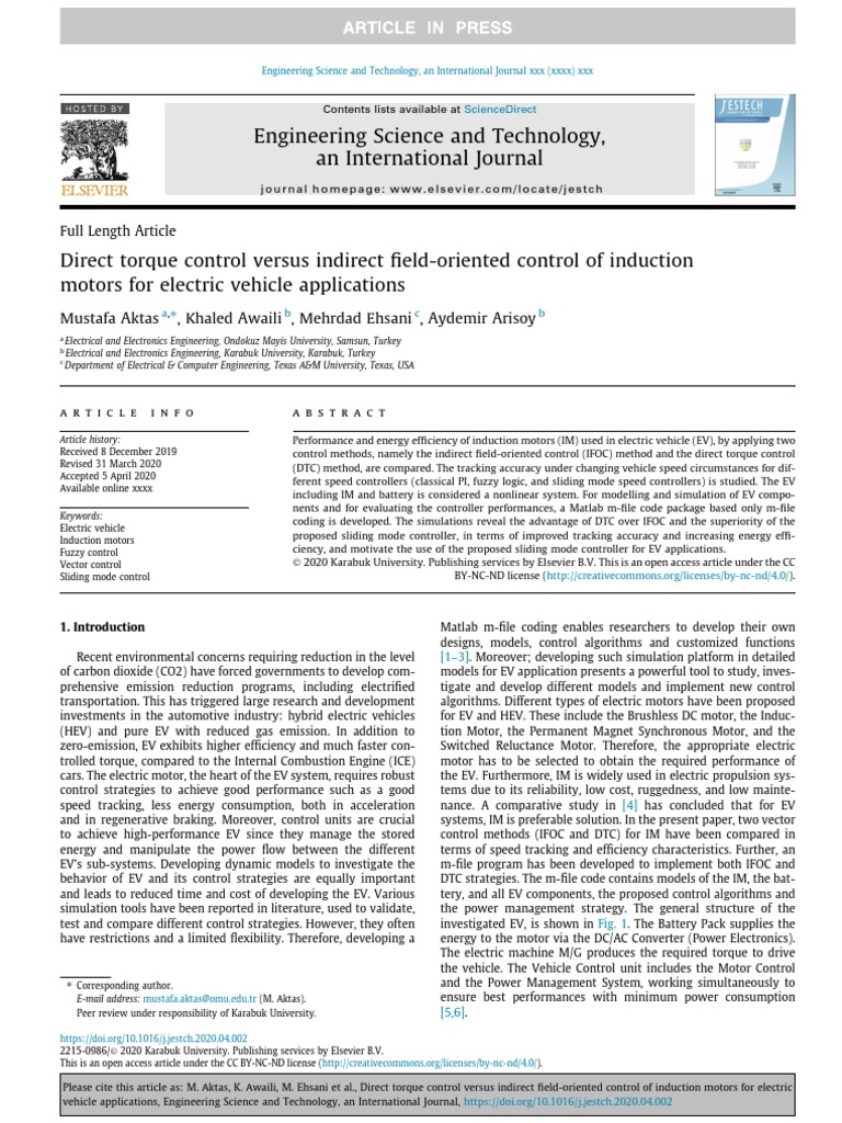 Direct Torque Control Versus Indirect Field Oriented Control Of