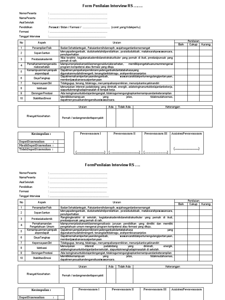 Form Penilaian Interview | PDF