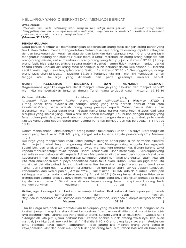 Keluarga Yang Diberkati Dan Menjadi Berkat | PDF