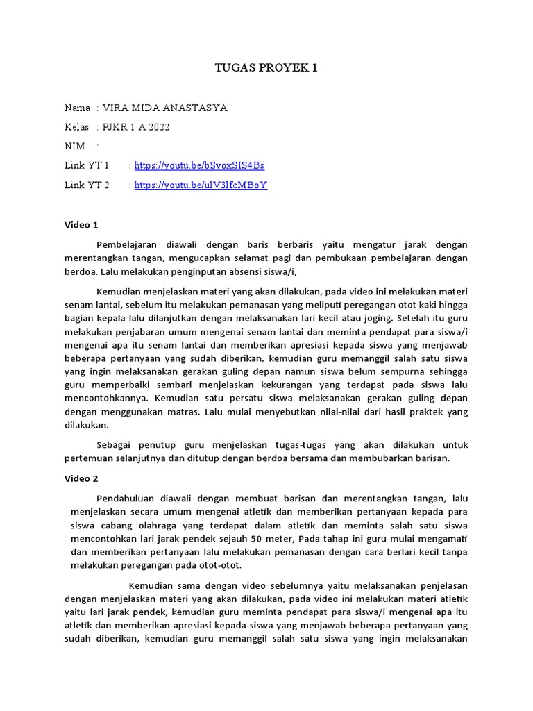 Tugas Proyek 1 Pedagogi Olahraga-Vira Mida Anastasya | PDF