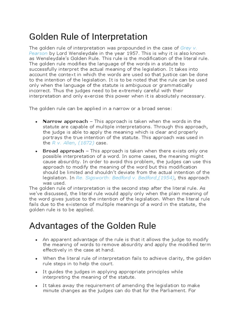 Golden Rule of Statutory Interpretation | PDF | Statutory ...