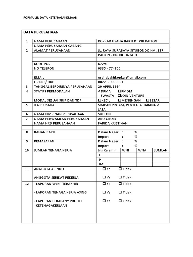Formulir Ketenagakerjaan | PDF