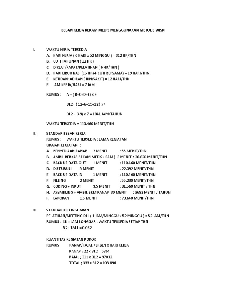 Beban Kerja Rekam Medis Menggunakan Metode Wisn | PDF