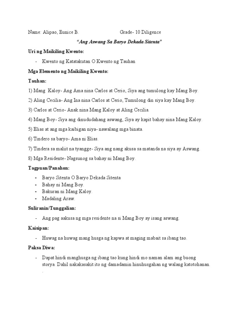 Ang Aswang Sa Baryo Dekada Sienta Act | PDF