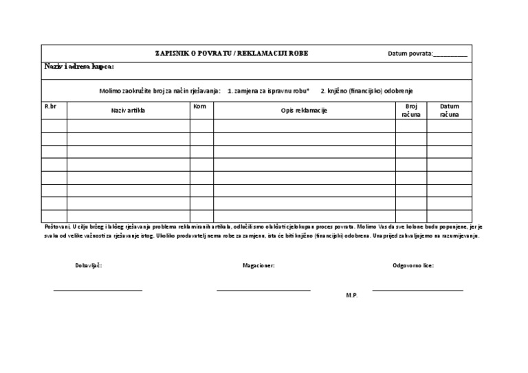 Zapisnik o Povratu | PDF