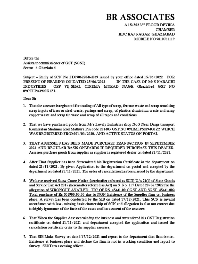 Section 74 Reply Narachi Industries | PDF | Burden Of Proof (Law) | Invoice