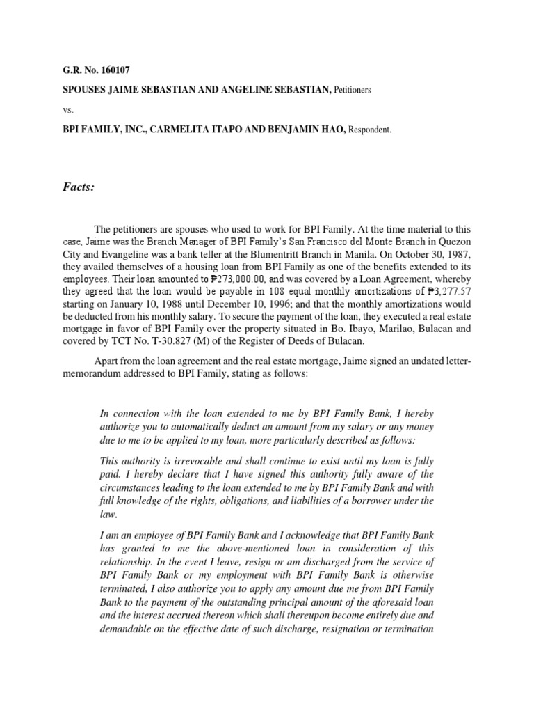 BPI Bank Teller Loan Dispute Ruling | PDF | Foreclosure | Loans