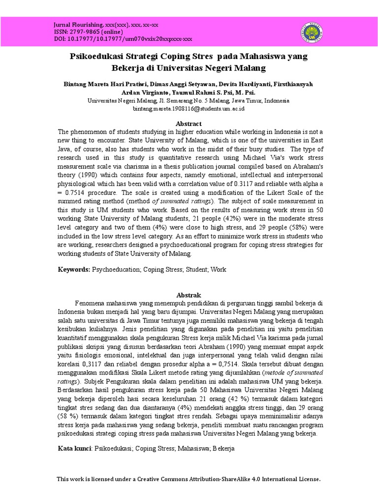 Psikoedukasi Strategi Coping Stres Pada Mahasiswa Yang Bekerja Di Universitas Negeri Malang ...
