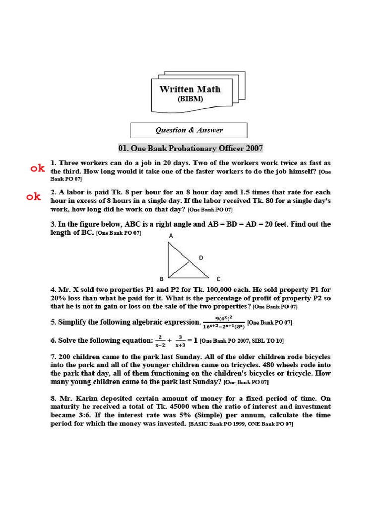 BIBM - Previous All Written Math Solution | PDF