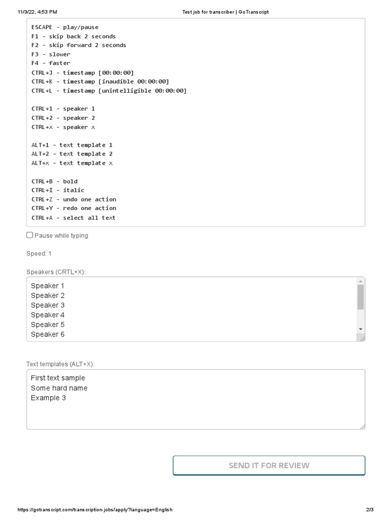 Test Job For Transcriber - GoTranscript | PDF