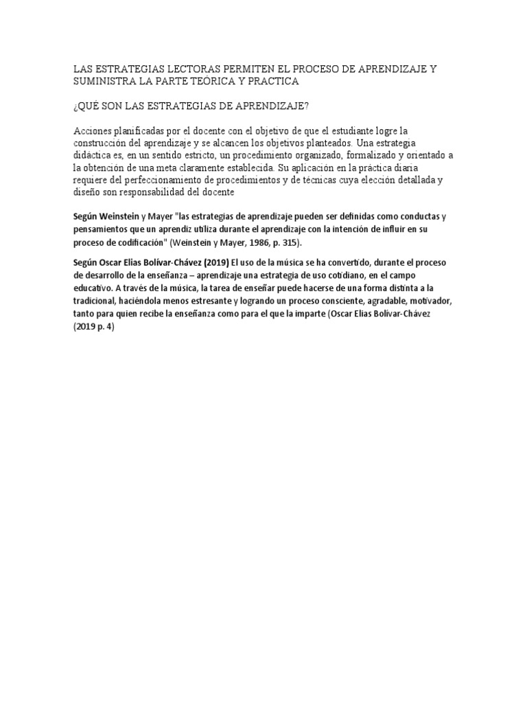 Las Estrategias Lectoras Permiten El Proceso de Aprendizaje y ... Las Estrategias Lectoras Permiten El Proceso de Aprendizaje y ...