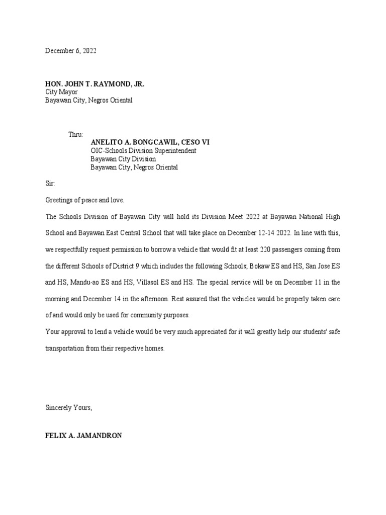 Letter of Request Division Meet | PDF