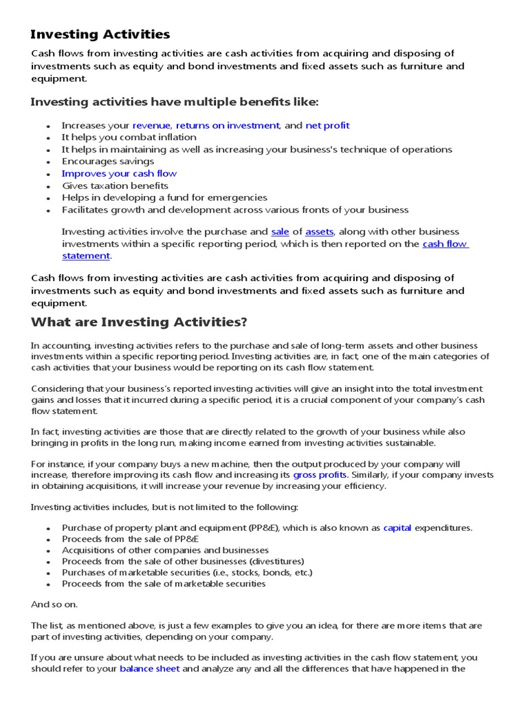 Understanding Investing Activities | PDF | Investing | Fixed Asset