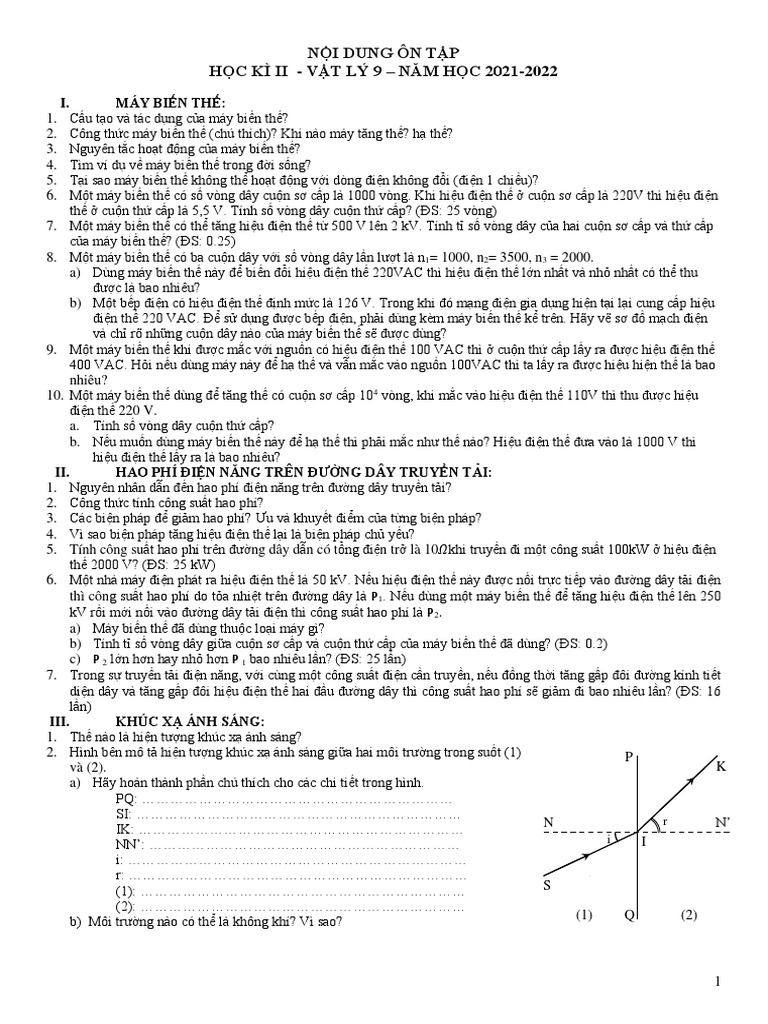 De Cuong HK2 - Vatly9 - 2122 | PDF