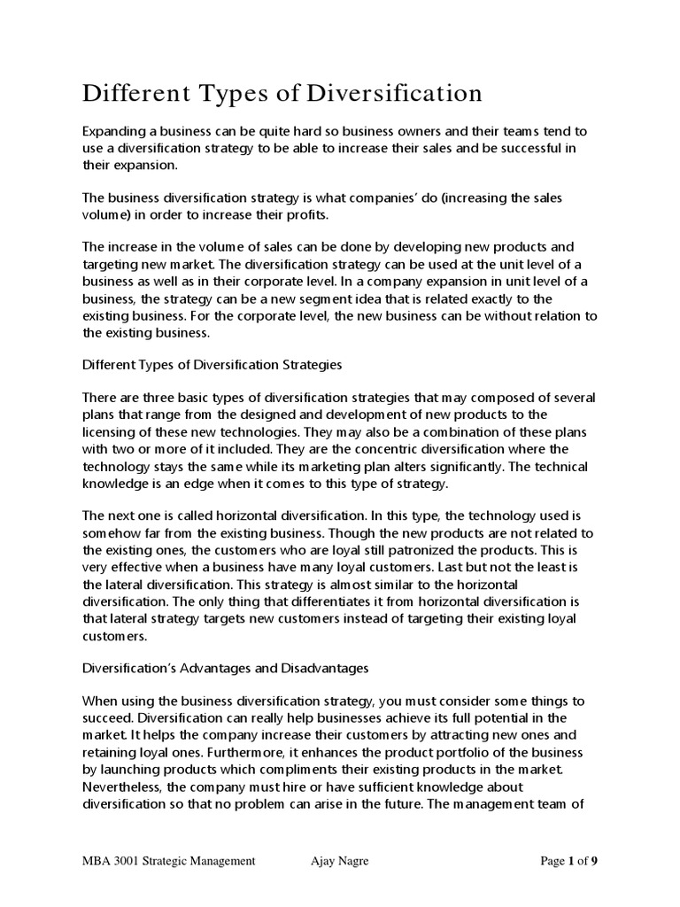 Different Types of Diversification | PDF | Mergers And Acquisitions ...