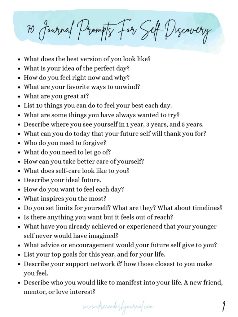 70 Journal Prompts For Self Discovery With PDF Printable Worksheet ...