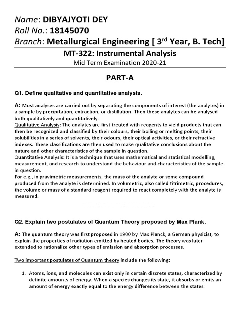 MidTerm - 18145070 - Dibyajyoti Dey | PDF | Energy Level | Electromagnetic Radiation