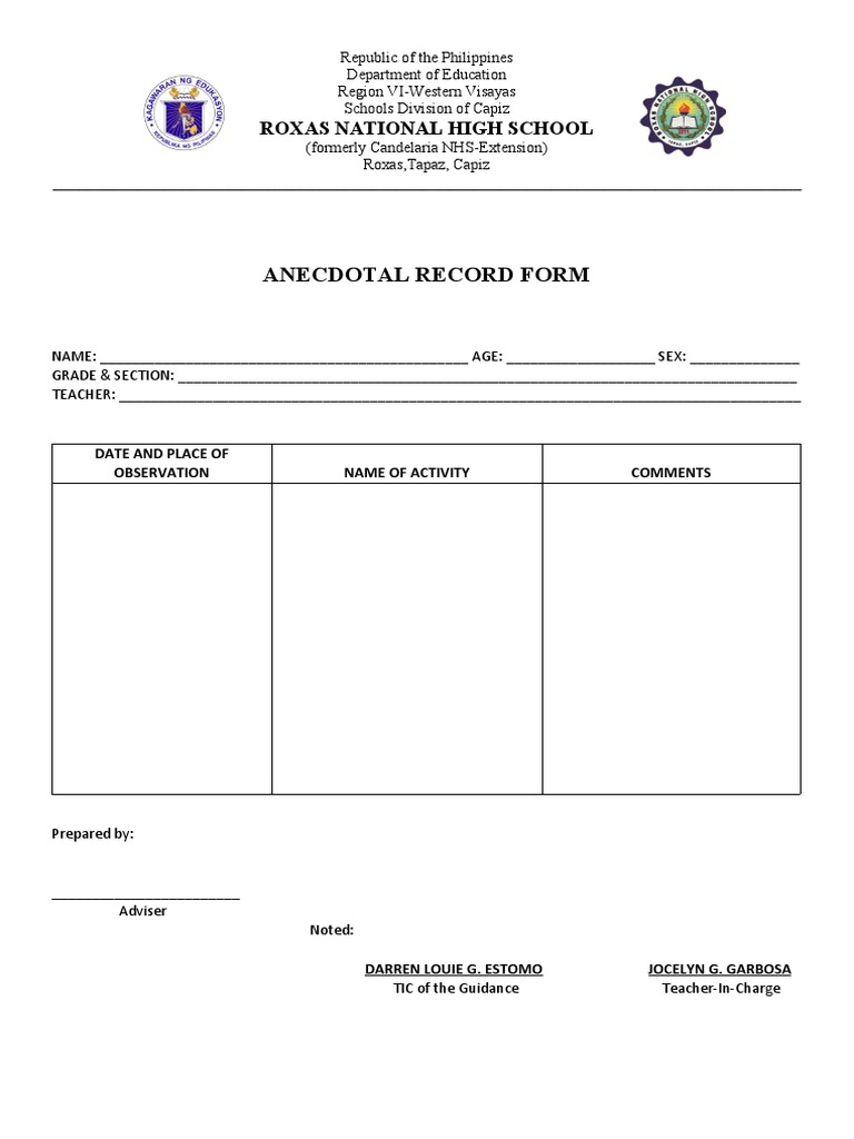 ANECDOTAL RECORD FORM | PDF
