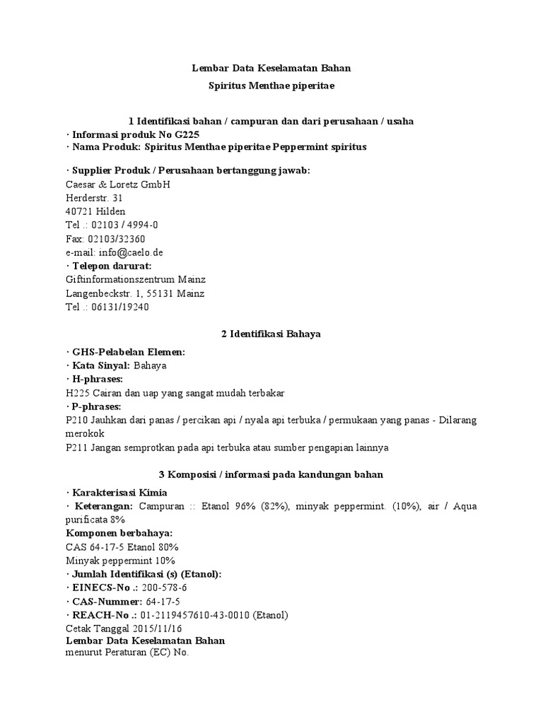 Terjemahan Msds Spiritus | PDF