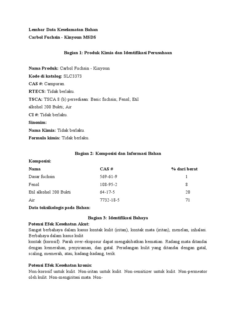 Terjemahan Msds Karbol Fuchsin | PDF