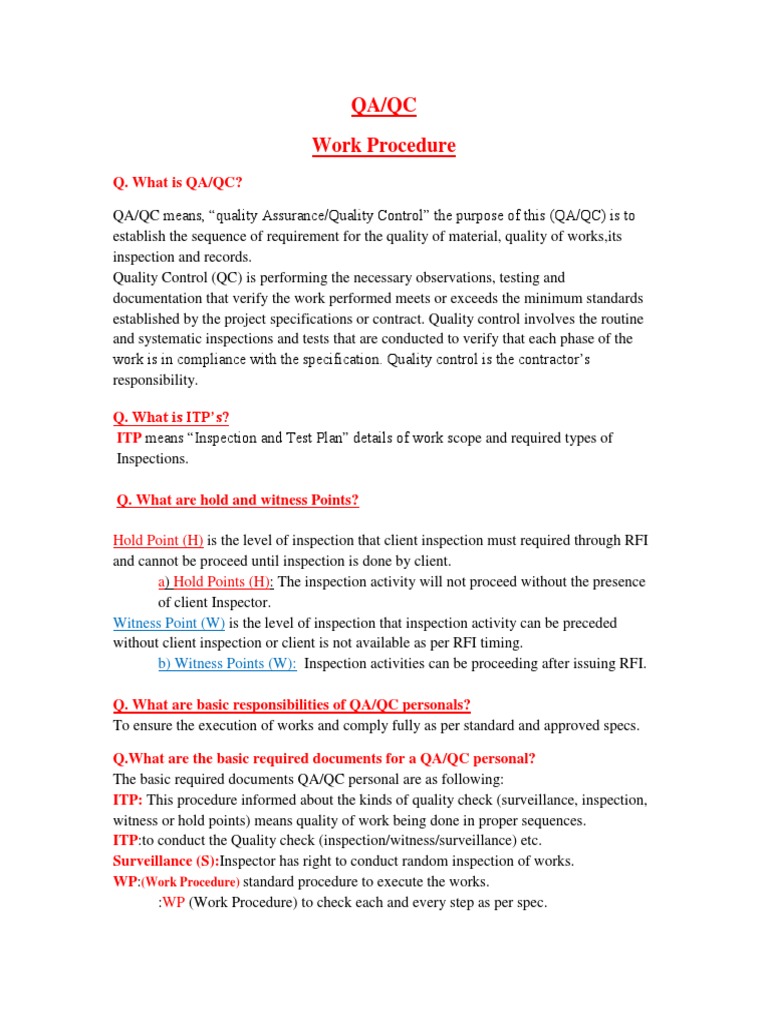 QC Working Procedure | PDF
