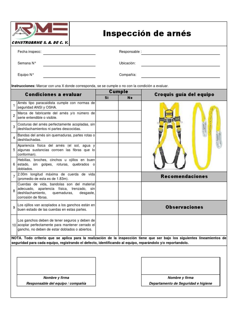 Inspección y Checklist de Arnés de Seguridad | PDF