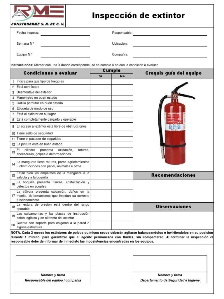 Formato De Inspeccion De Extintores Word