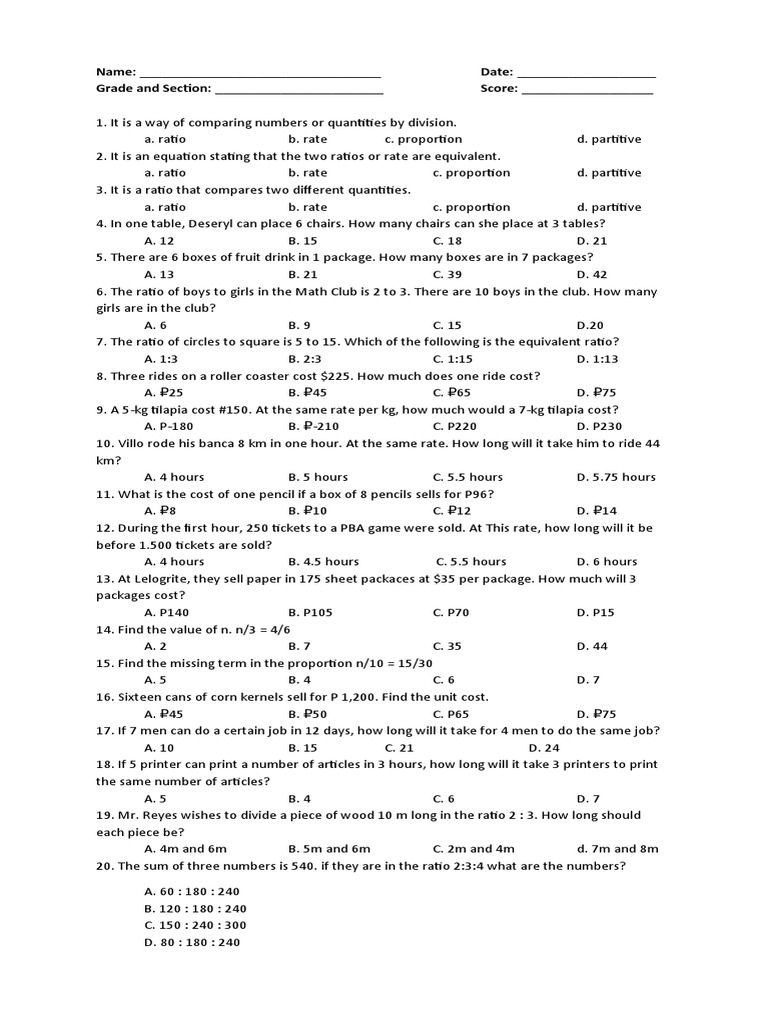 Summative Test Math 6 | PDF | Ratio | Mathematics