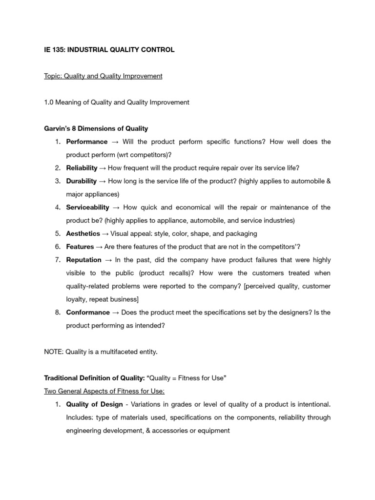 IE 135 Notes | PDF | Six Sigma | Quality Management